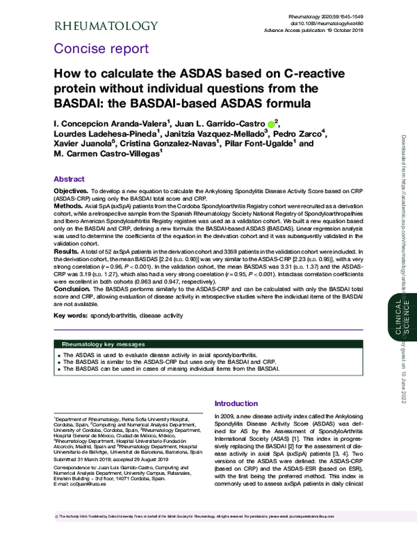 (PDF) How to calculate the ASDAS based on C-reactive protein without ...