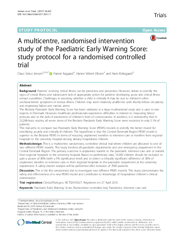 (PDF) A multicentre, randomised intervention study of the Paediatric ...