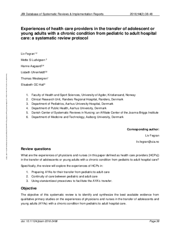 (PDF) Experiences of health care providers in the transfer of ...