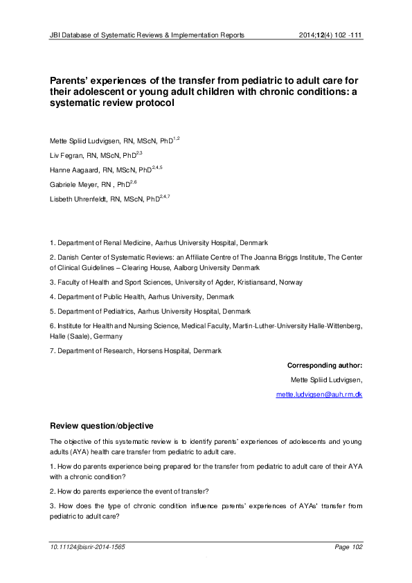 (PDF) Parents’ experiences of the transfer from pediatric to adult care ...