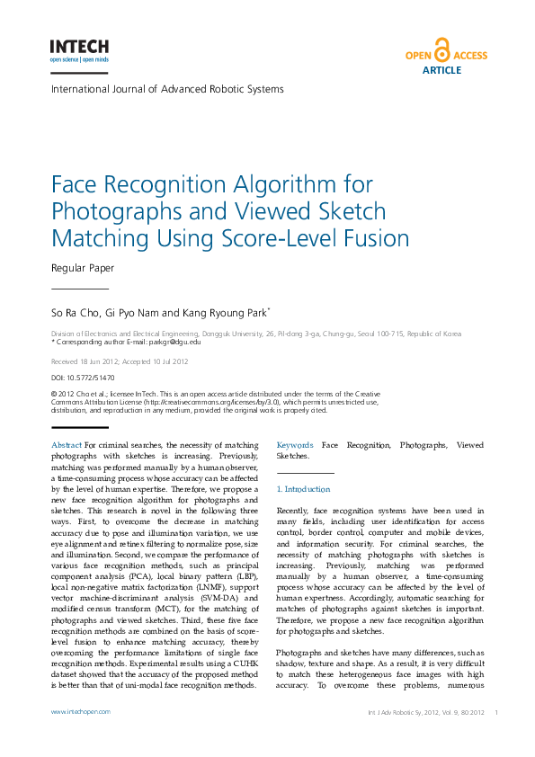 (PDF) Face Recognition Algorithm for Photographs and Viewed Sketch ...