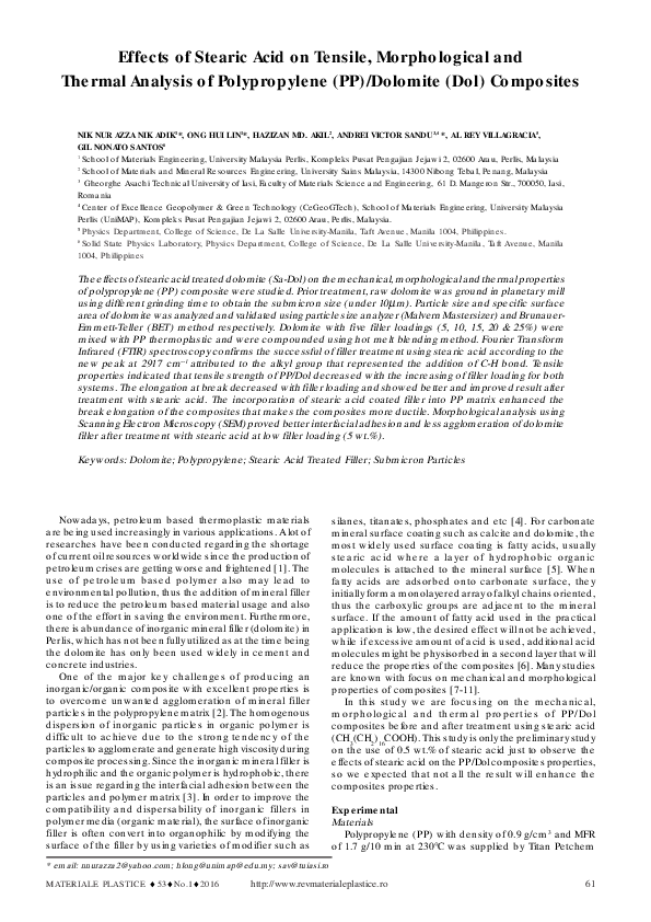 (PDF) Effects of Stearic Acid on Tensile, Morphological and Thermal ...