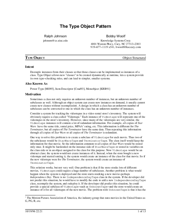 The Type Object Pattern