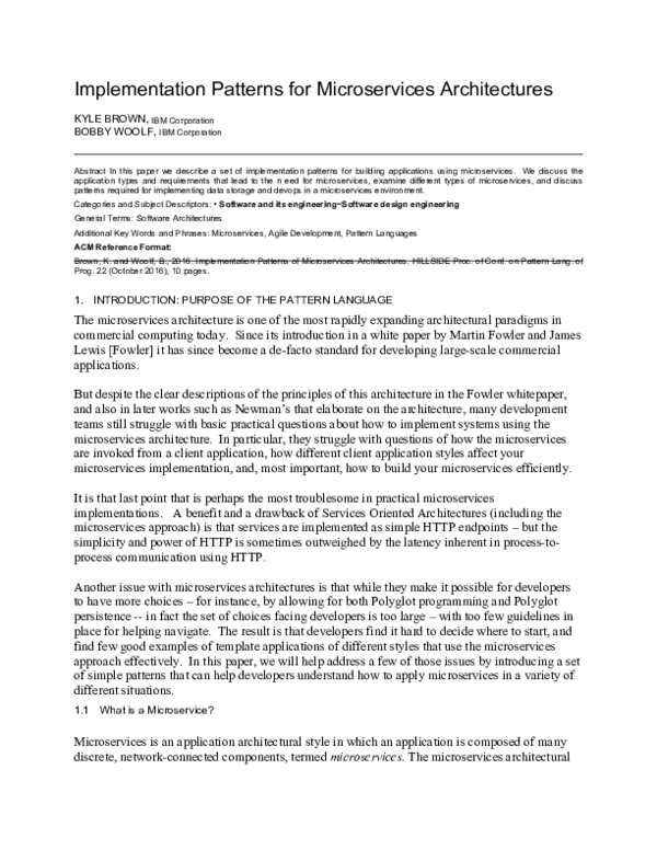 (PDF) Implementation patterns for microservices architectures