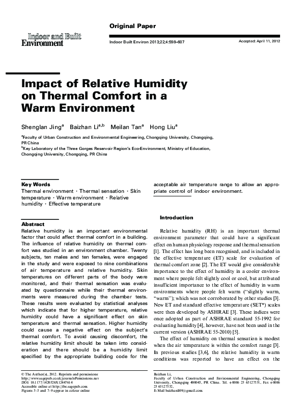 (PDF) Impact of Relative Humidity on Thermal Comfort in a Warm Environment
