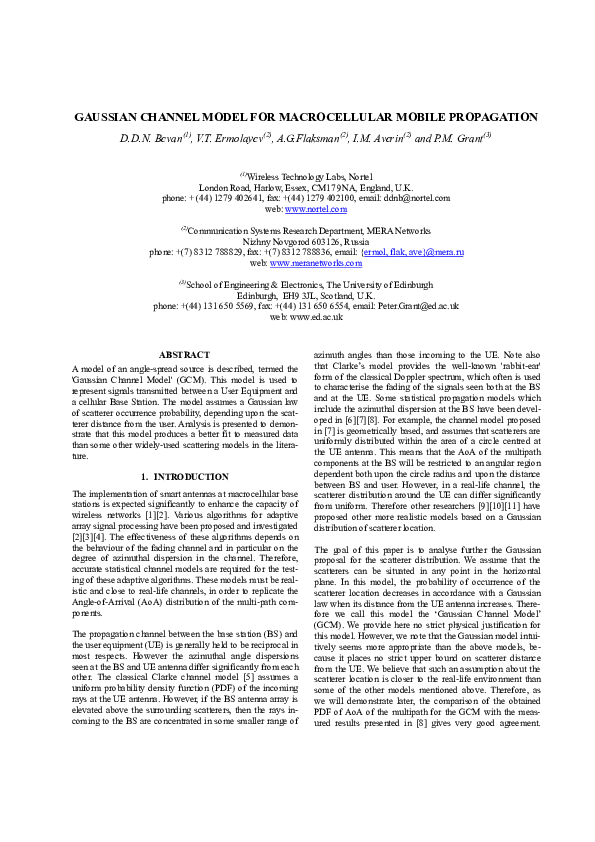 (PDF) Gaussian Channel Model For Macrocellular Mobile Propagation