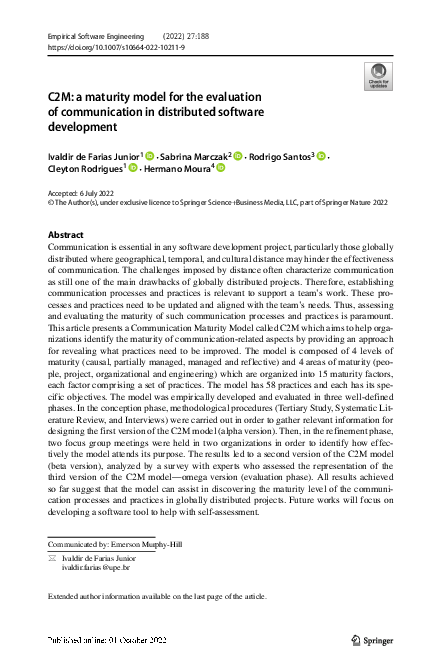 (PDF) C2M: a maturity model for the evaluation of communication in distributed software development