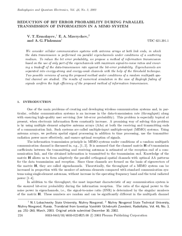 (PDF) Reduction of Bit Error Probability during Parallel Transmission ...