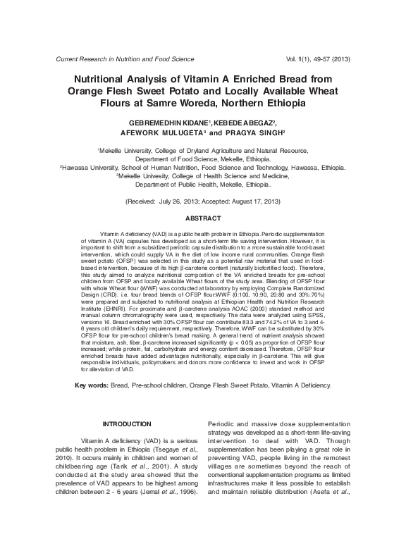 (PDF) Nutritional Analysis of Vitamin A Enriched Bread from Orange ...