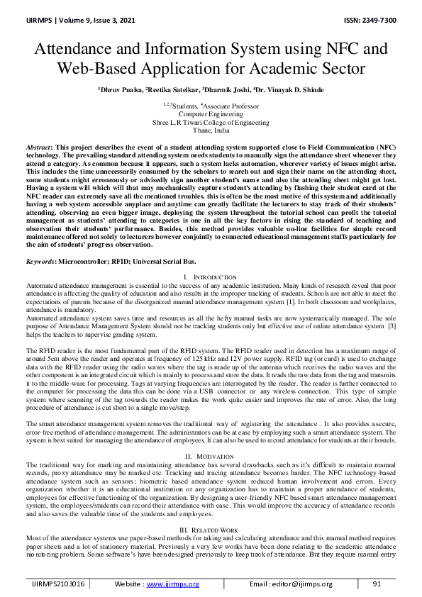 (PDF) Attendance and Information System using NFC and Web-based Application for Academic Sector