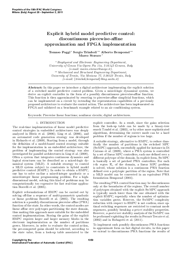 Pdf Explicit Hybrid Model Predictive Control Discontinuous Piecewise Affine Approximation And 9096