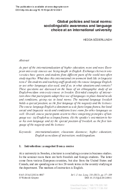 (PDF) Global policies and local norms: sociolinguistic awareness and ...