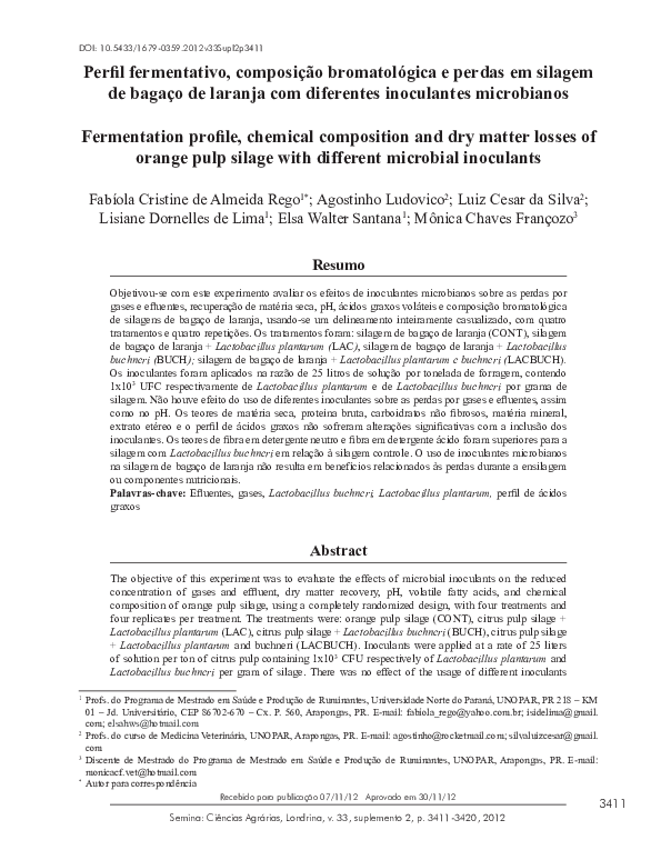 (PDF) Fermentation profile, chemical composition and dry matter losses ...