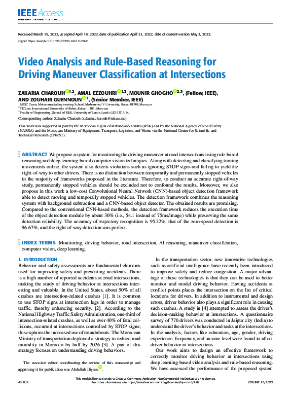 (PDF) Video Analysis and Rule-Based Reasoning for Driving Maneuver Classification at Intersections