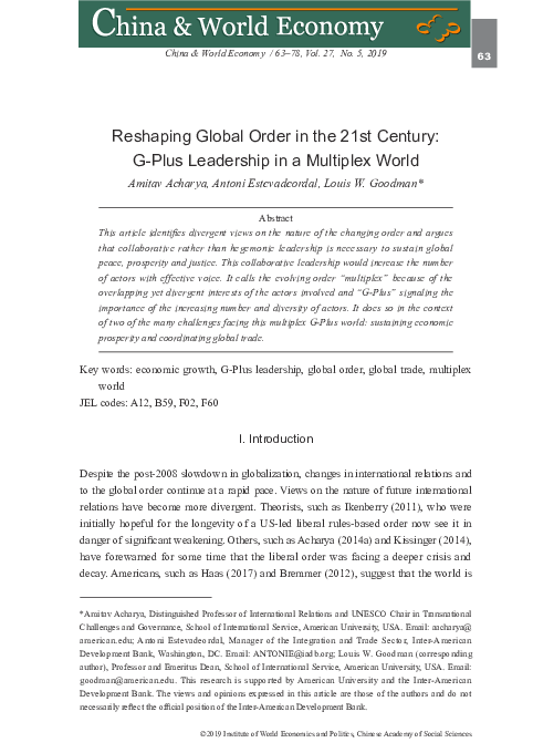 (PDF) Reshaping Global Order in the 21st Century: G‐Plus Leadership in ...