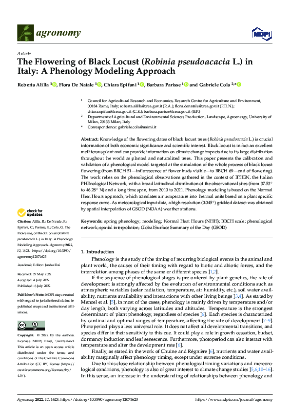 (PDF) The Flowering of Black Locust (Robinia pseudoacacia L.) in Italy ...