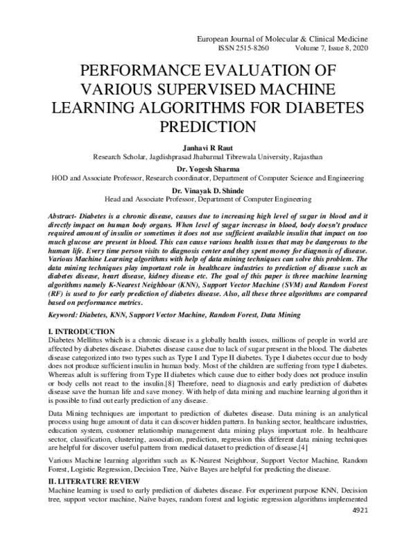 (PDF) Performance Evaluation of Various Supervised Machine Learning ...
