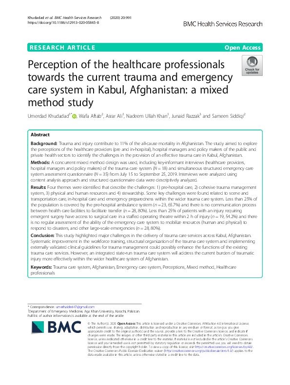 (PDF) Perception of the healthcare professionals towards the current trauma and emergency care ...