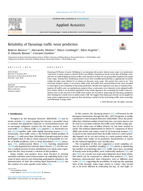 (PDF) Reliability of Dynamap traffic noise prediction
