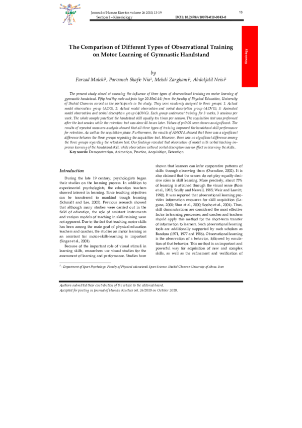 (PDF) The Comparison of Different Types of Observational Training on ...