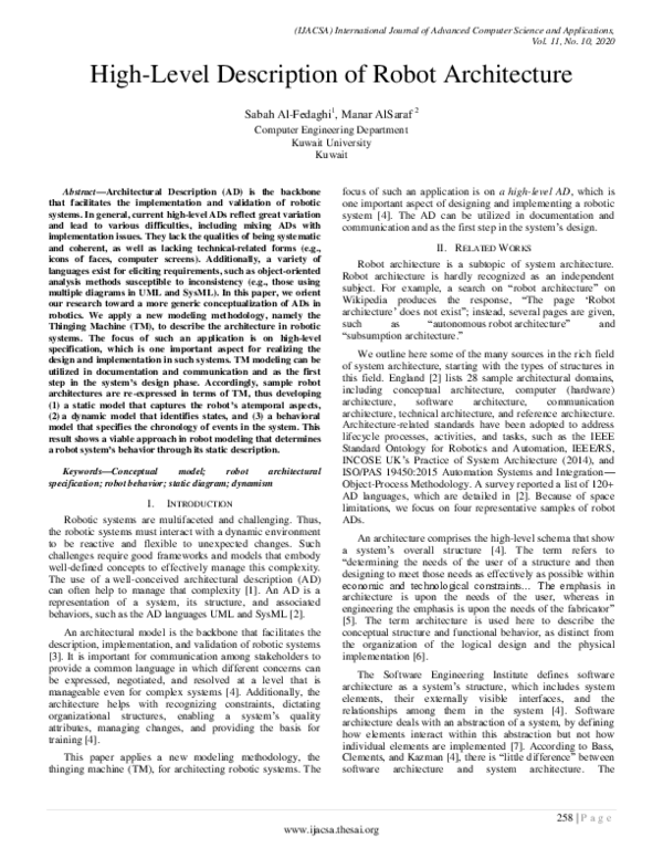 (PDF) High-Level Description of Robot Architecture
