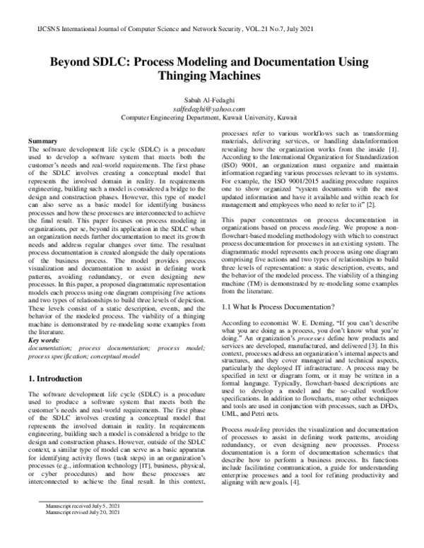 (PDF) Beyond SDLC: Process Modeling and Documentation Using Thinging ...