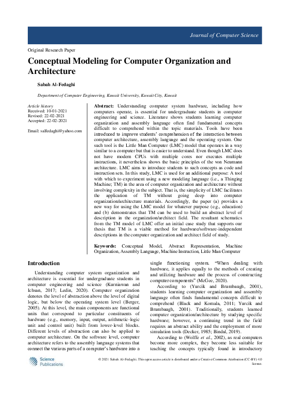 (PDF) Conceptual Modeling for Computer Organization and Architecture