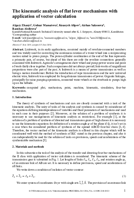 (PDF) The kinematic analysis of flat lever mechanisms with application ...