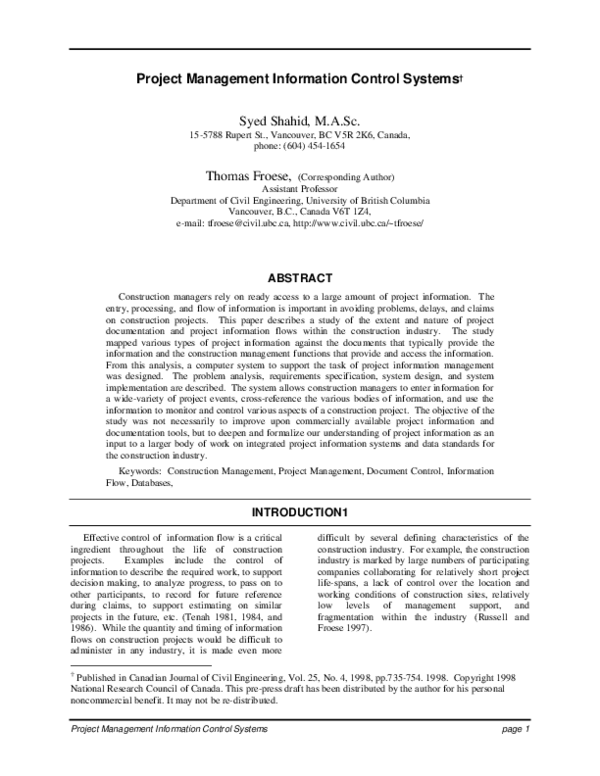 (PDF) Project management information control systems