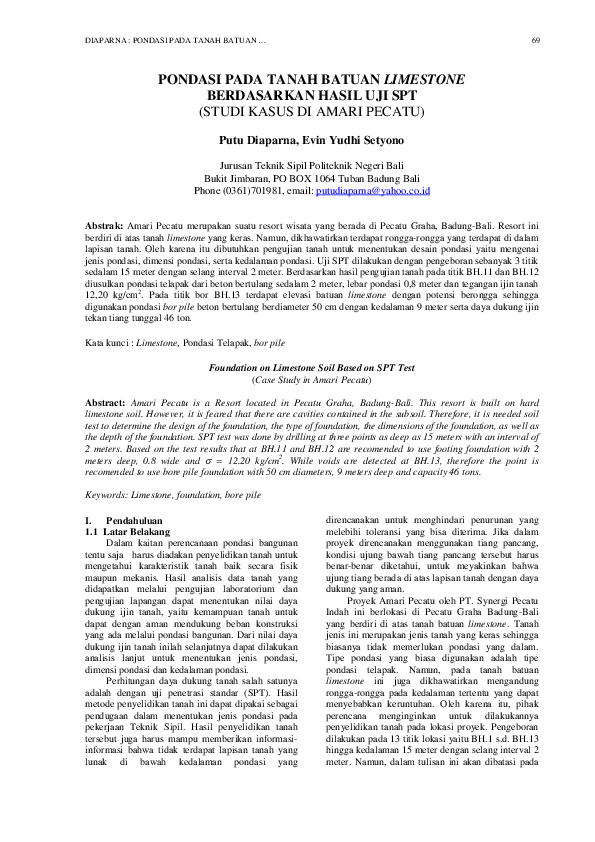(PDF) Pondasi Pada Tanah Batuan Limestone Berdasarkan Hasil Uji SPT ...
