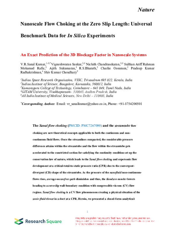 (PDF) Nanoscale Flow Choking at the Zero Slip Length: Universal ...