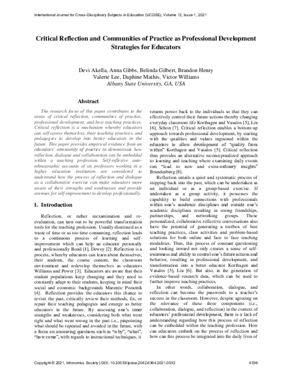 (PDF) Critical Reflection and Communities of Practice as Professional ...