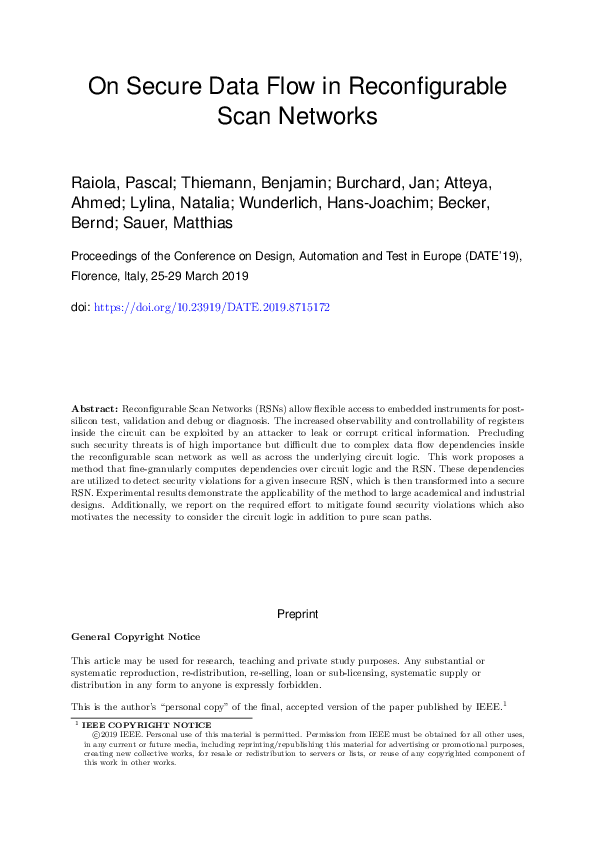 (PDF) On Secure Data Flow in Reconfigurable Scan Networks