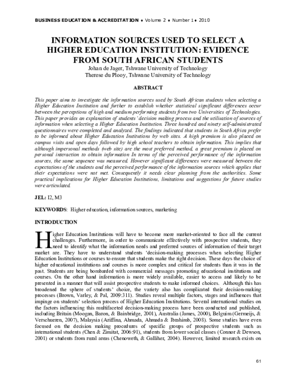 (PDF) Information Sources Used to Select a Higher Education Institution ...