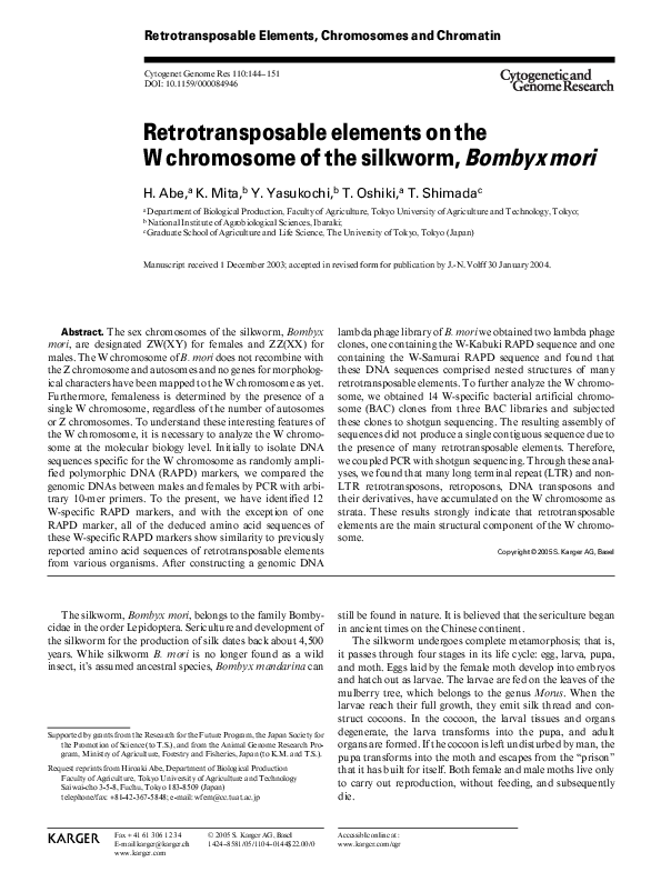 (PDF) Retrotransposable elements on the W chromosome of the silkworm ...