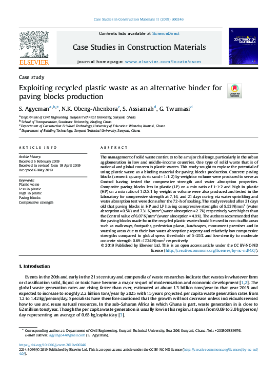 (PDF) Exploiting recycled plastic waste as an alternative binder for ...