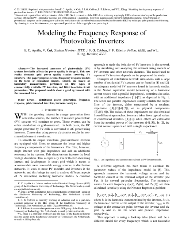 (PDF) Modeling the frequency response of photovoltaic inverters