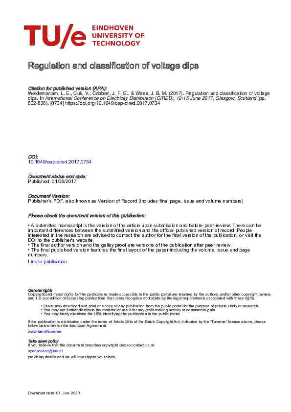 (PDF) Regulation and classification of voltage dips