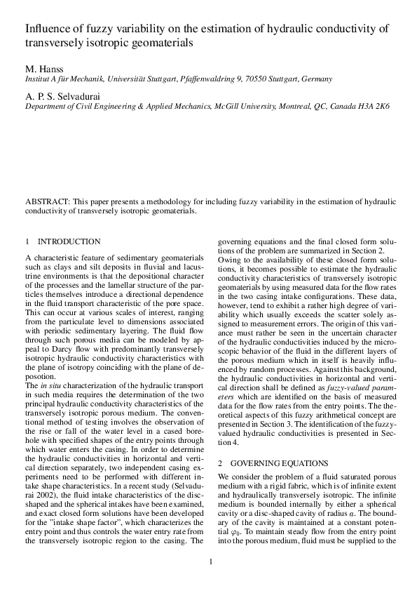 (PDF) Influence of fuzzy variability on the estimation of hydraulic conductivity of transversely ...