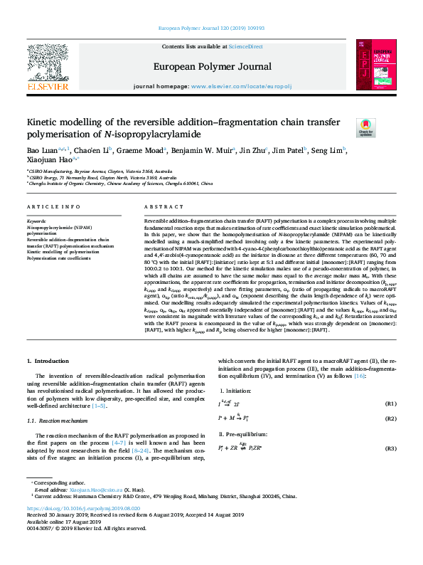 (PDF) Kinetic modelling of the reversible addition–fragmentation chain ...