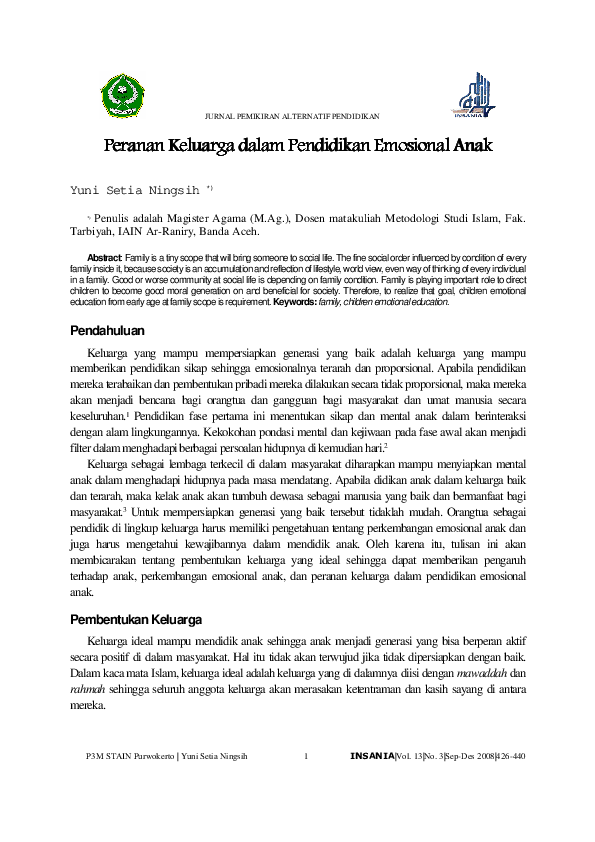 (PDF) Peranan Keluarga dalam Pendidikan Emosional Anak