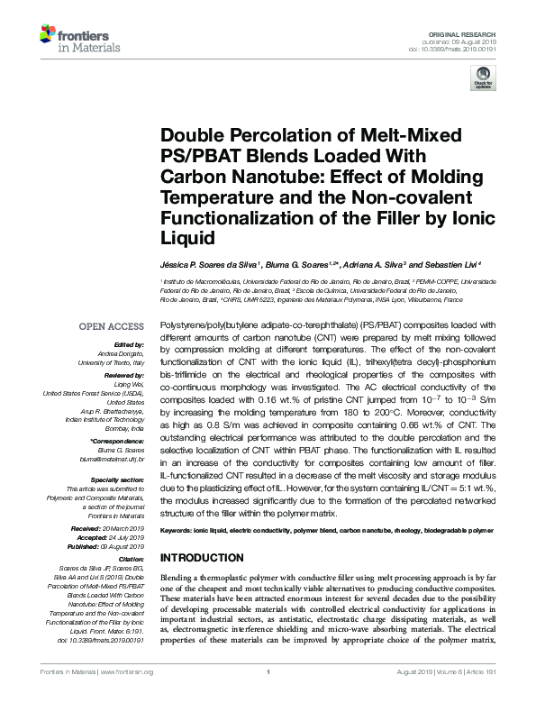 (PDF) Double Percolation of Melt-Mixed PS/PBAT Blends Loaded With ...