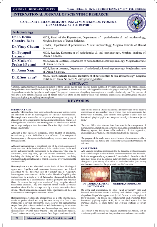 (PDF) Capillary Hemangioma of Gingiva Mimicking as Pyogenic Granuloma: A Case Report | Asma Naaz ...