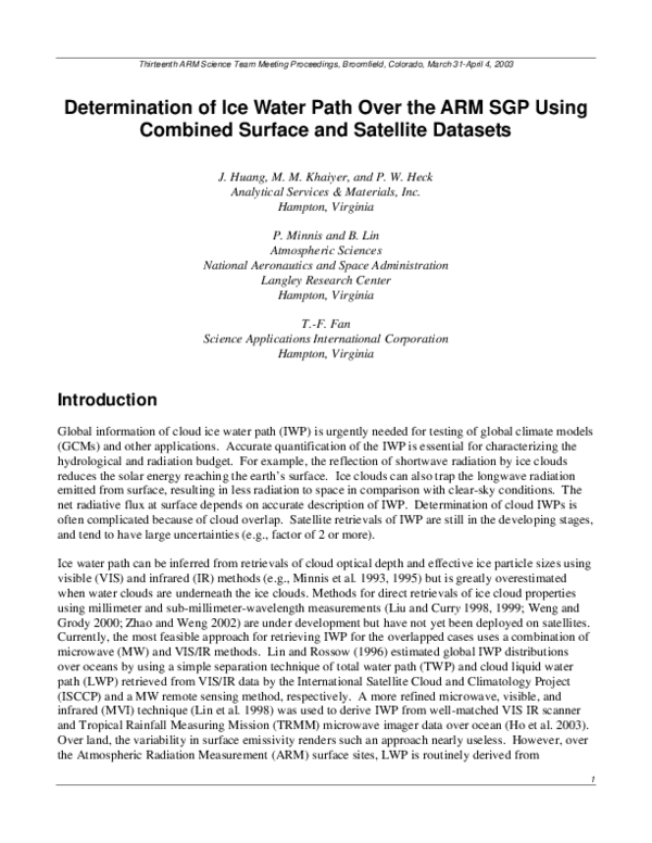 (PDF) Determination of ice-water path over the ARM SGP using combined surface and satellite datasets