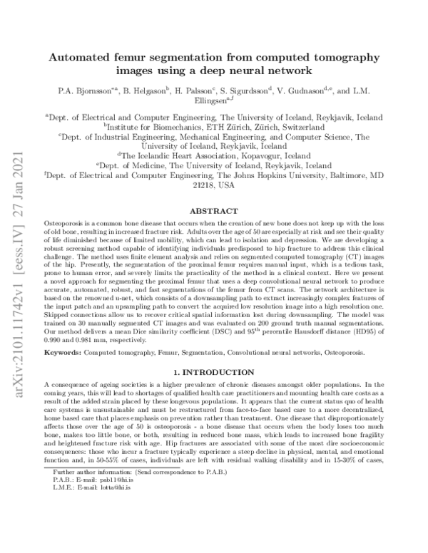 (PDF) Automated femur segmentation from computed tomography images using a deep neural network