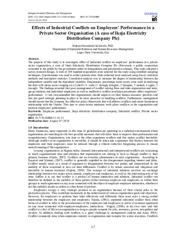 (PDF) Effects of Industrial Conflicts on Employees’ Performance in a ...