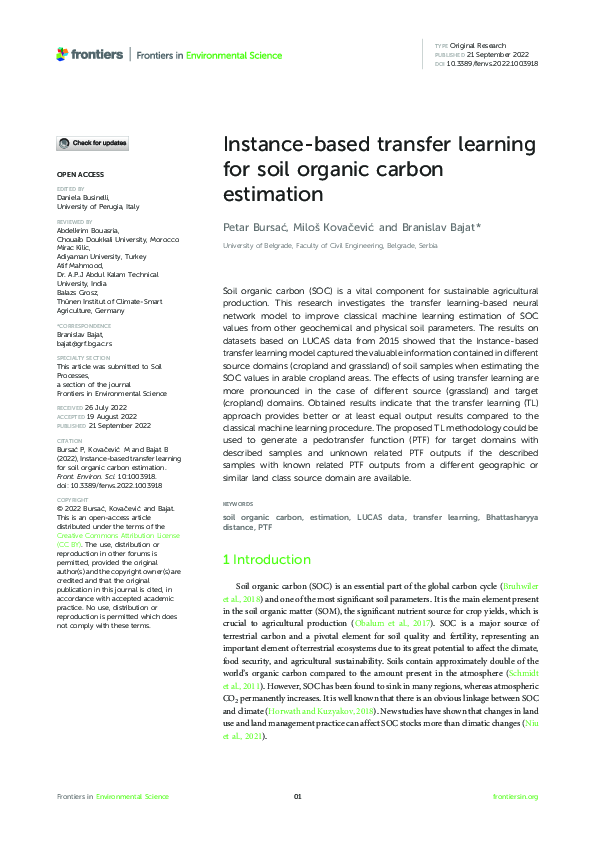 (PDF) Instance-based transfer learning for soil organic carbon estimation