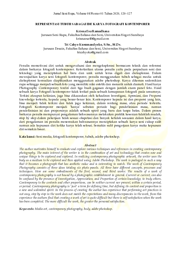(PDF) 'Representasi Tubuh' Sebagai Ide Karya Fotografi Kontemporer ...
