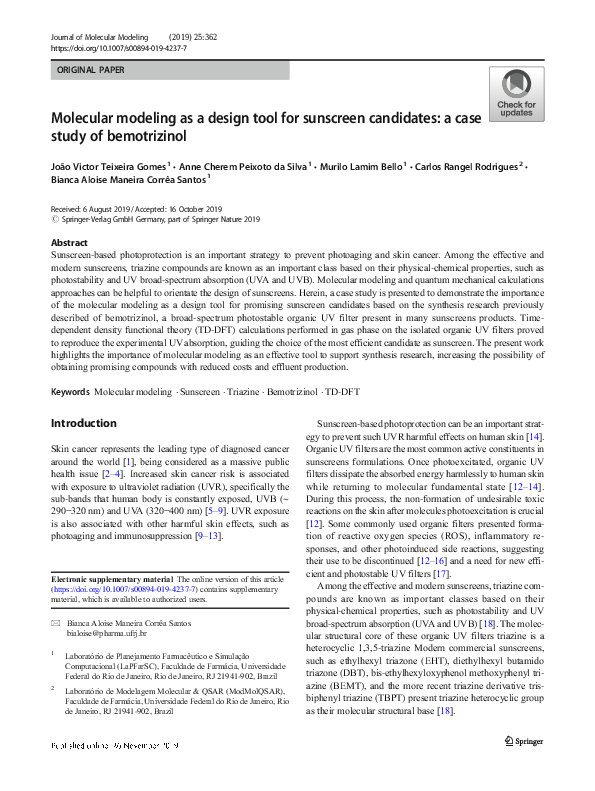 (PDF) Molecular modeling as a design tool for sunscreen candidates: a ...
