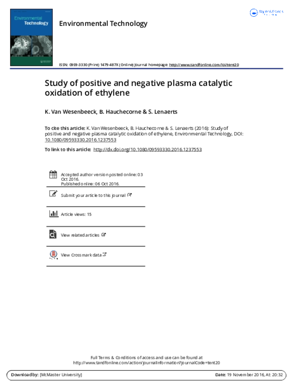 (PDF) Study of positive and negative plasma catalytic oxidation of ethylene